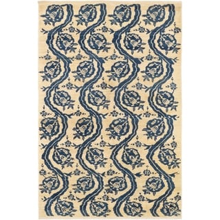 Hand-knotted Ziegler Chobi Cream, Blue Wool Rug - 6'2 x 9'5/6'2" x 9'5 ...