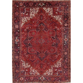 Handmade Vintage Oriental Red Heriz Persian Wool Area Rug - 13'3" x 9'9 ...