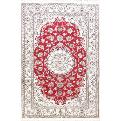 Handmade Wool / Silk Medallion Red Floral Nain Persian Carpet Area Rug ...