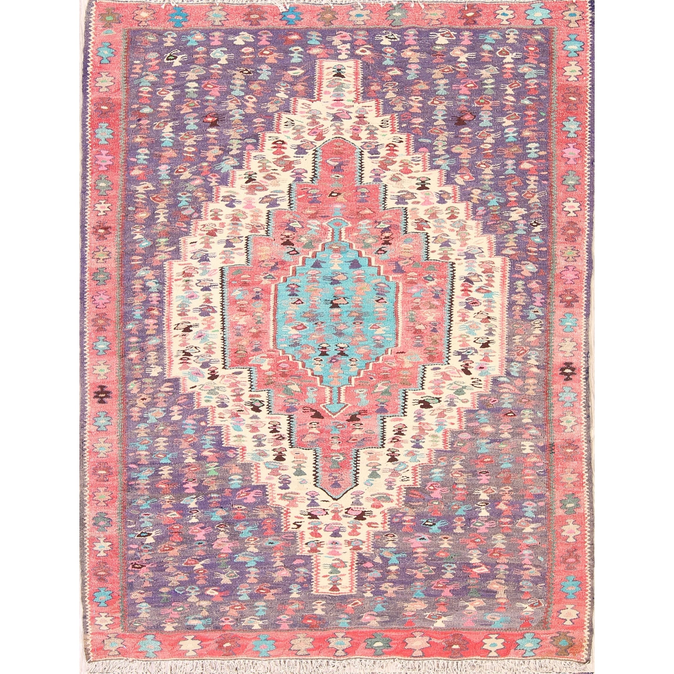 Vintage Kilim Geometric Hand Woven Wool Persian Rug - 8'10" x 4'1 ...