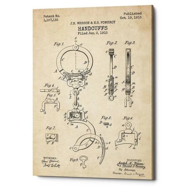 Epic Graffiti "Handcuffs Blueprint Patent Parchment" Giclee Canvas Wall ...