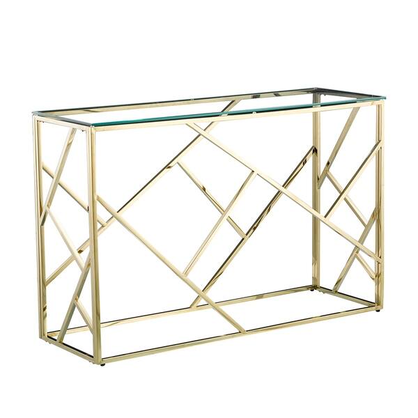 Porthos Home Knox Glam Console Table, Glass Top, Gold Stainless Steel ...