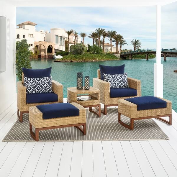 Mili 5 Piece Sunbrella Outdoor Patio Club Chair And Ottoman Set - Navy ...
