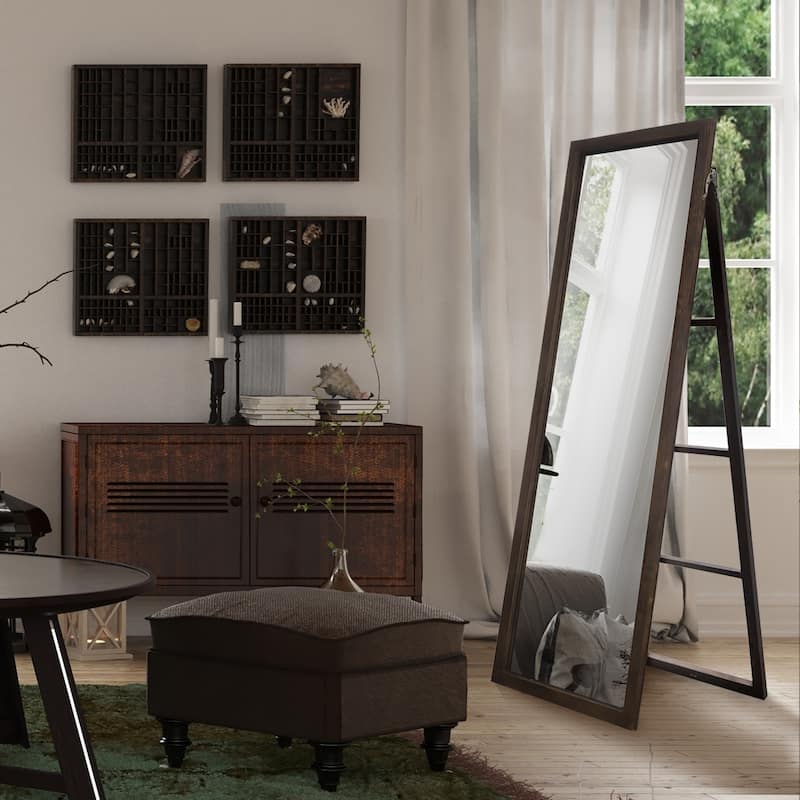 22 x 70 Classic Full Length Wood Ladder Standing Mirror with Easel - 22 ...