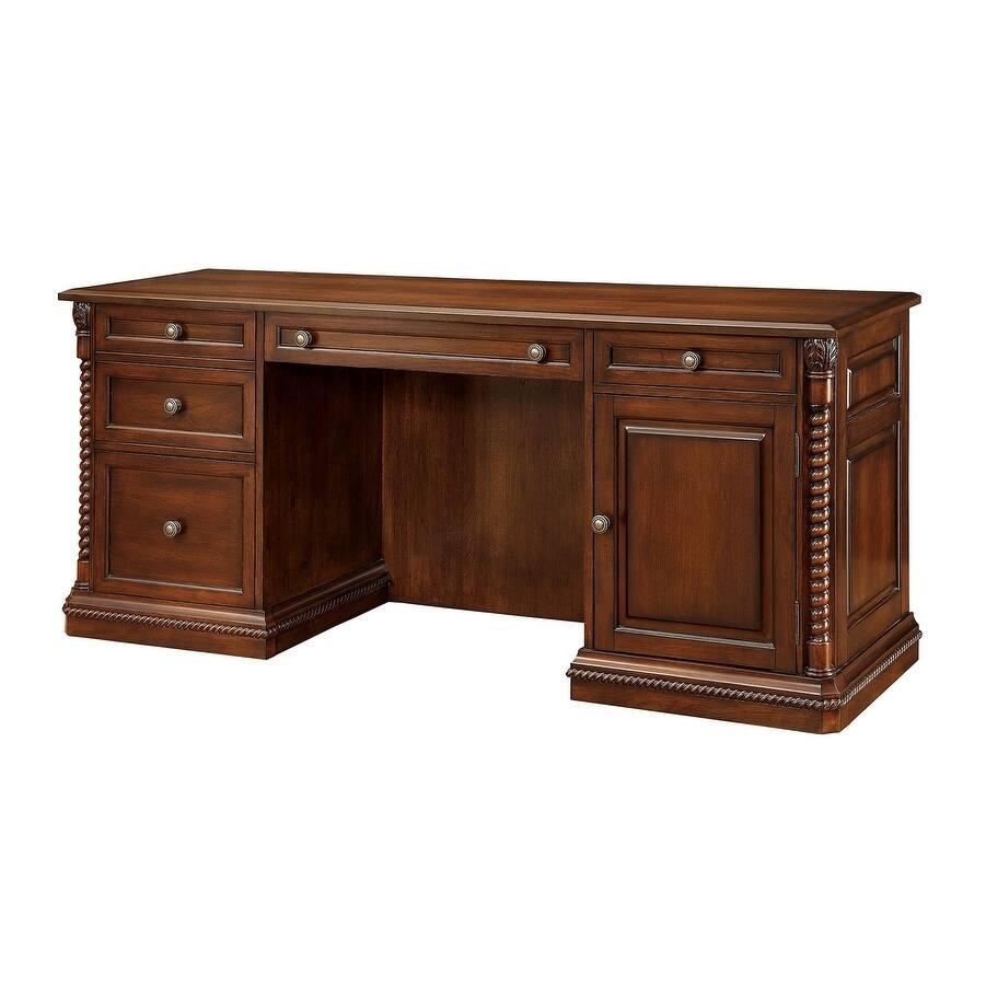 Traditional Style Wooden Writing Desk with Braided Accents, Dark Oak ...