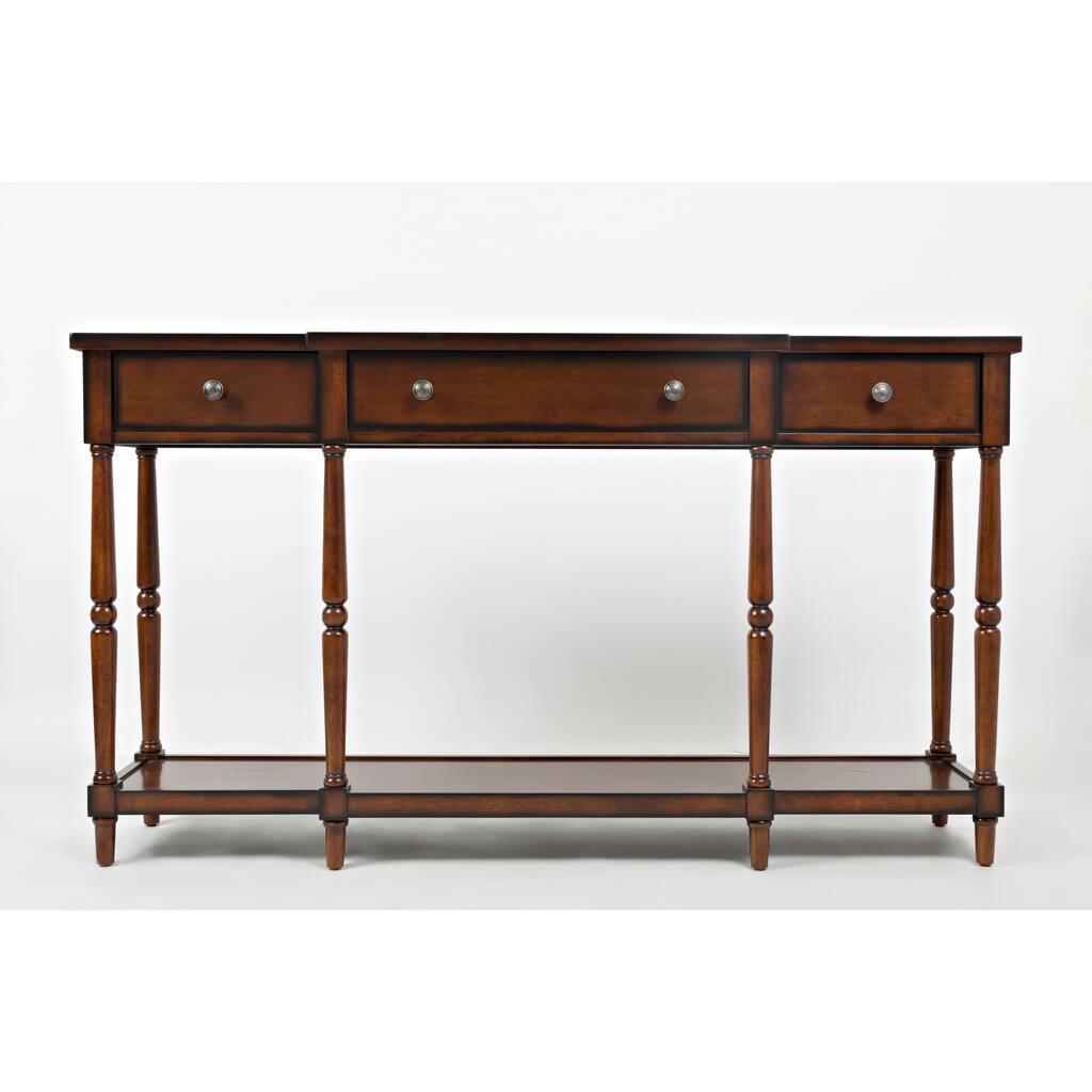 Breakfront Detailed Wooden Console Table With 3 Drawers, Antique Brown ...