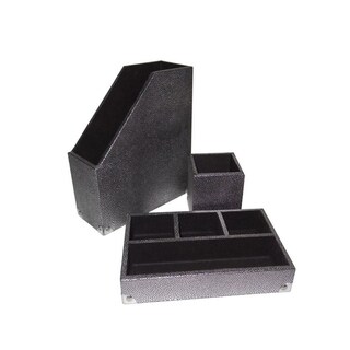 Cheung's 3 Piece Silver Shagreen Decorative Desk Organizer - Bed Bath ...