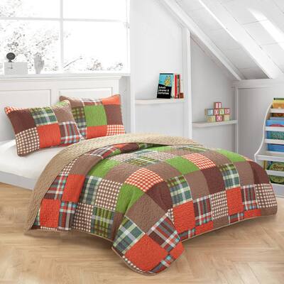 Lime Plaid Patchwork Quilt Set - Overstock - 24264060