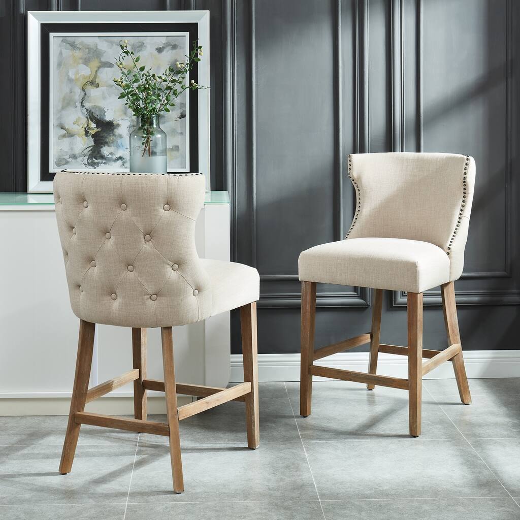 Tufted back Counter Stool with Nailhead Detail, Set of 2 - Overstock ...