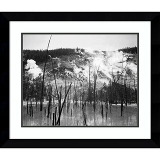 Framed Art Print 'Barren trunks in water, Roaring Mountain, Yellowstone ...