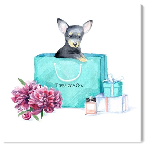 Oliver Gal 'acqua chic chihuahua' Floral Teal Blue Contemporary Wall ...