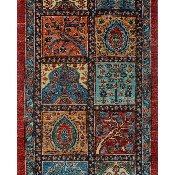 Noori Rug Aria Fine Chobi Samar Blue/Red Runner - 2'11" x 12'11" - Bed ...
