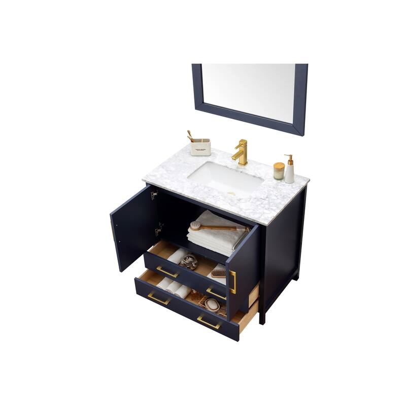 36-inch Sink Blue Bathroom Vanity and Matching Framed Mirror ...
