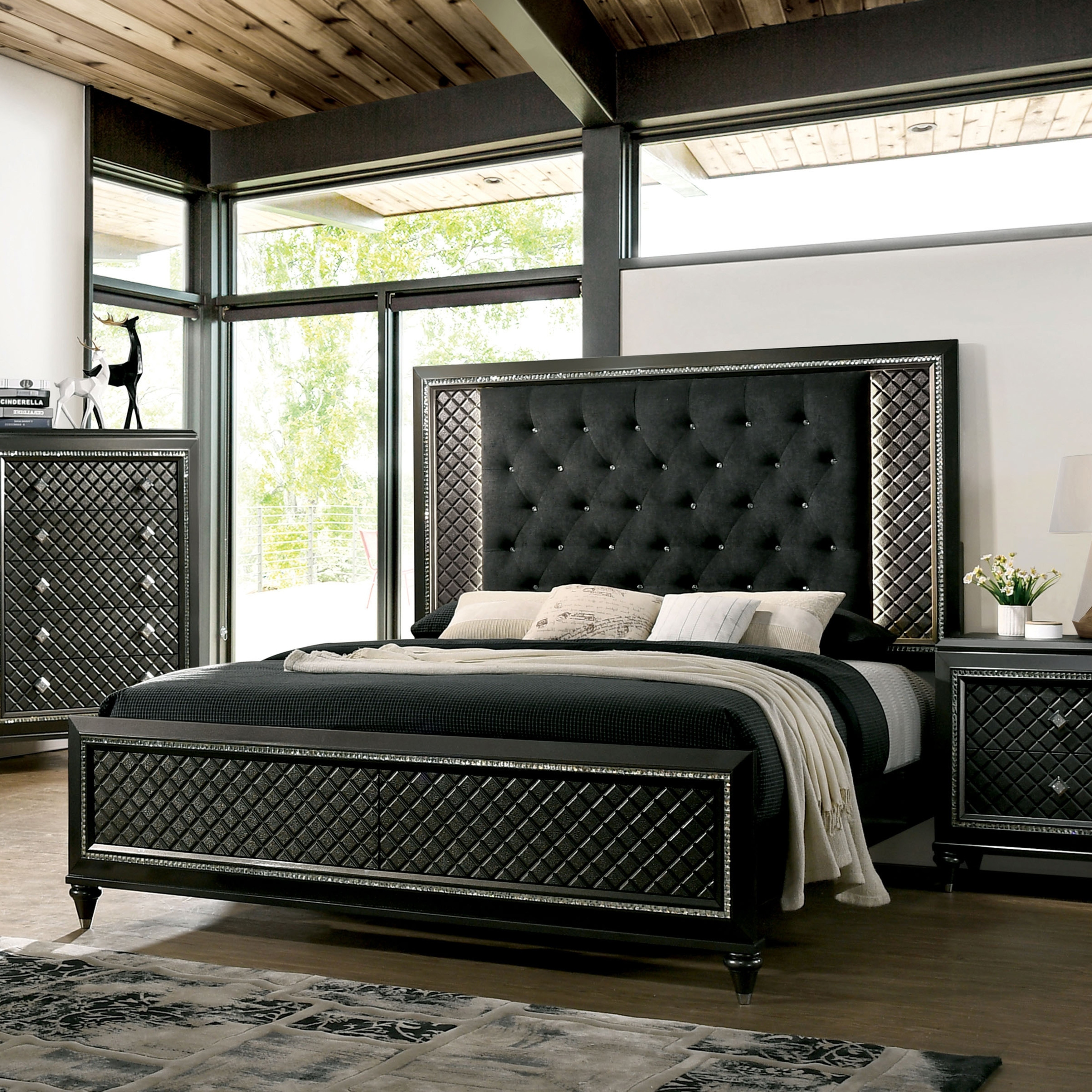 Furniture of America Quista Glam Grey Fabric Tufted LED Bed - On Sale ...