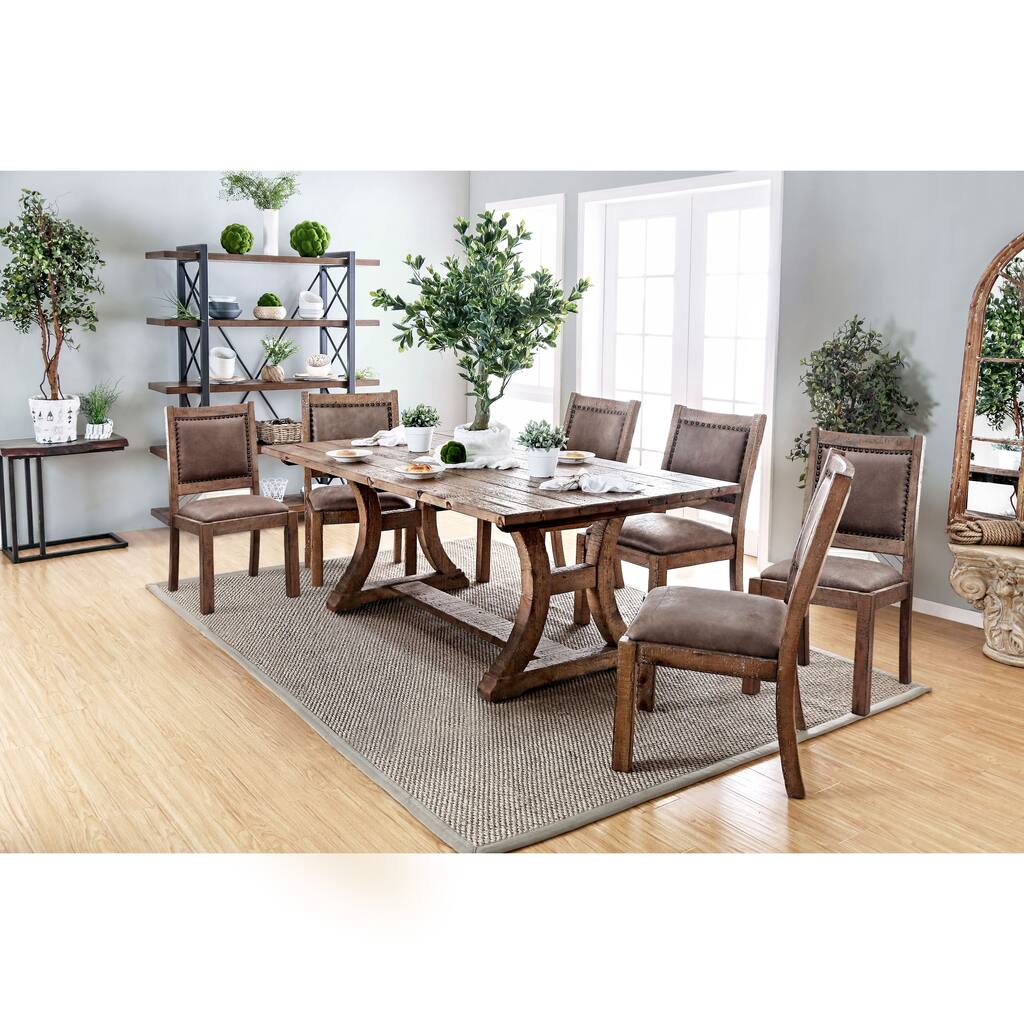 Quint Rustic Pine Wood 7-Piece Dining Table Set by Furniture of America ...