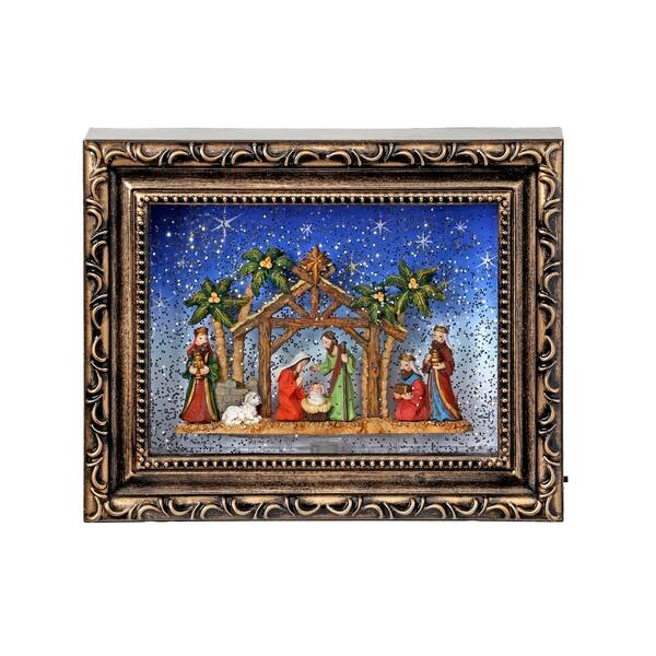 7.5" x 9.5" LED Battery Operated Nativity Frame Water Globe with a ...