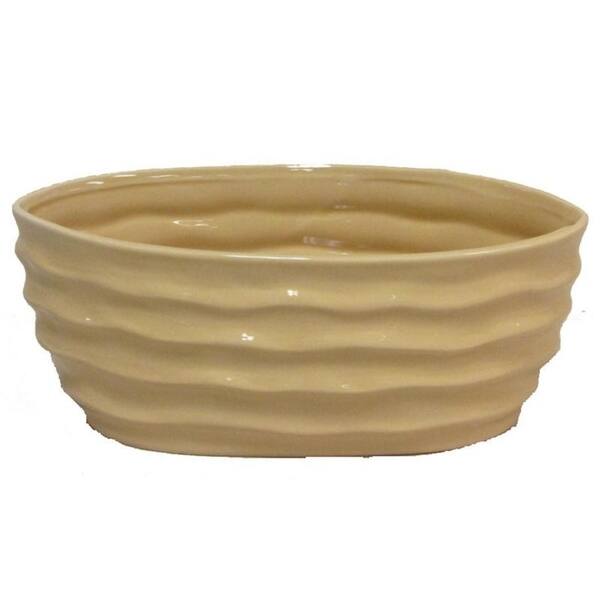 Glazed cream contemporary long oval pot with wave design - Bed Bath ...