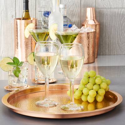 Stone Hammered Solid Copper Round Tray, 15.375" Diameter - Overstock ...