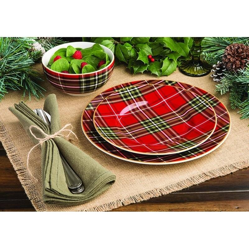 222 Fifth Wexford Plaid 12 Piece Dinnerware Set, Service for 4 ...