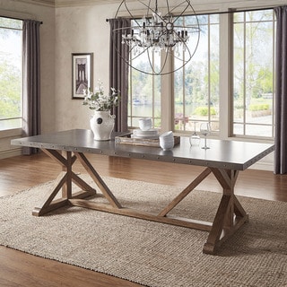 Albee Rectangular Stainless Steel Top Dining Table with Poplar X-base ...
