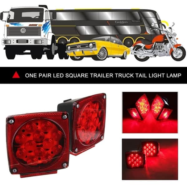 Pair Square Truck Taillights 12V Waterproof Side Marker LED Tail Light ...