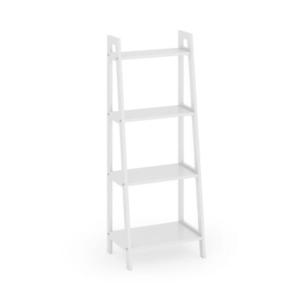 Porch & Den Warnock White Wood 4-tier Storage Display Ladder Shelf ...