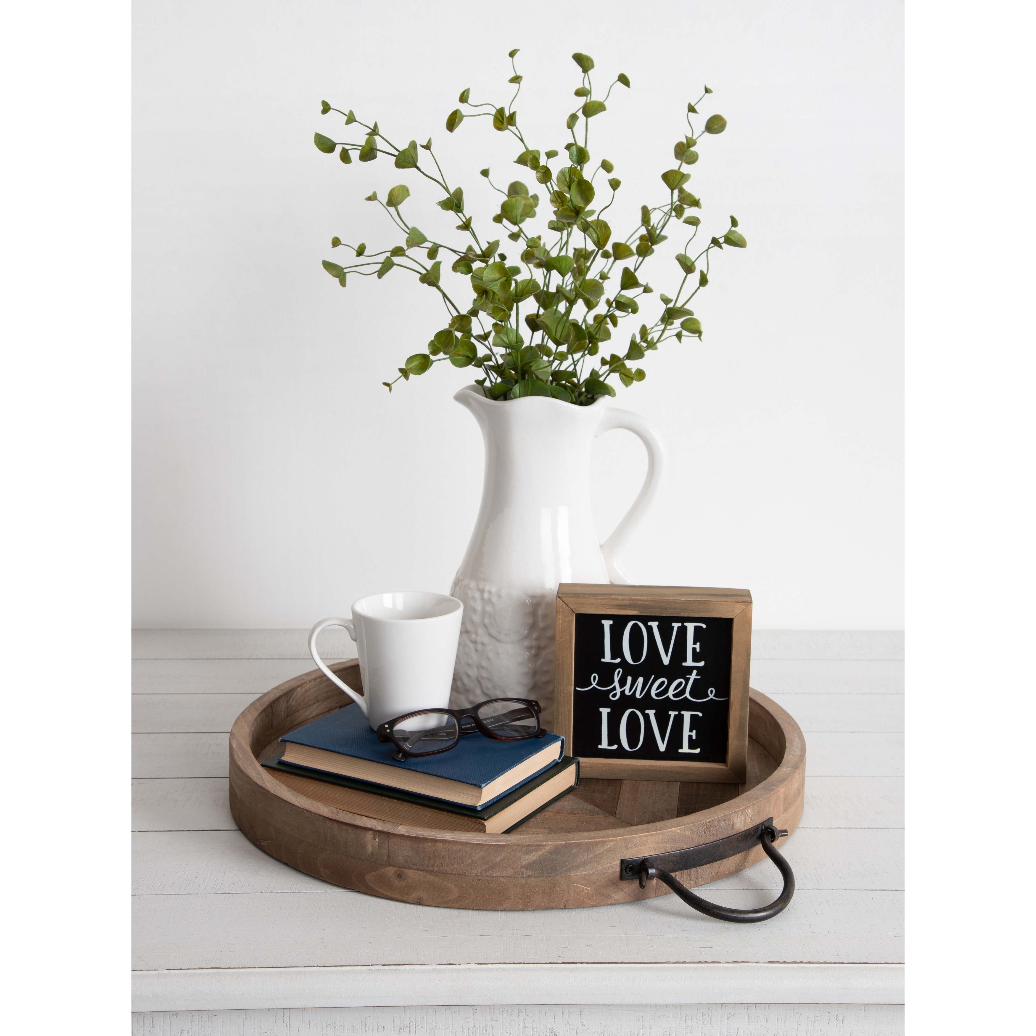 Kate and Laurel Marmora Wood and Metal Round Tray 18 diameter Natural