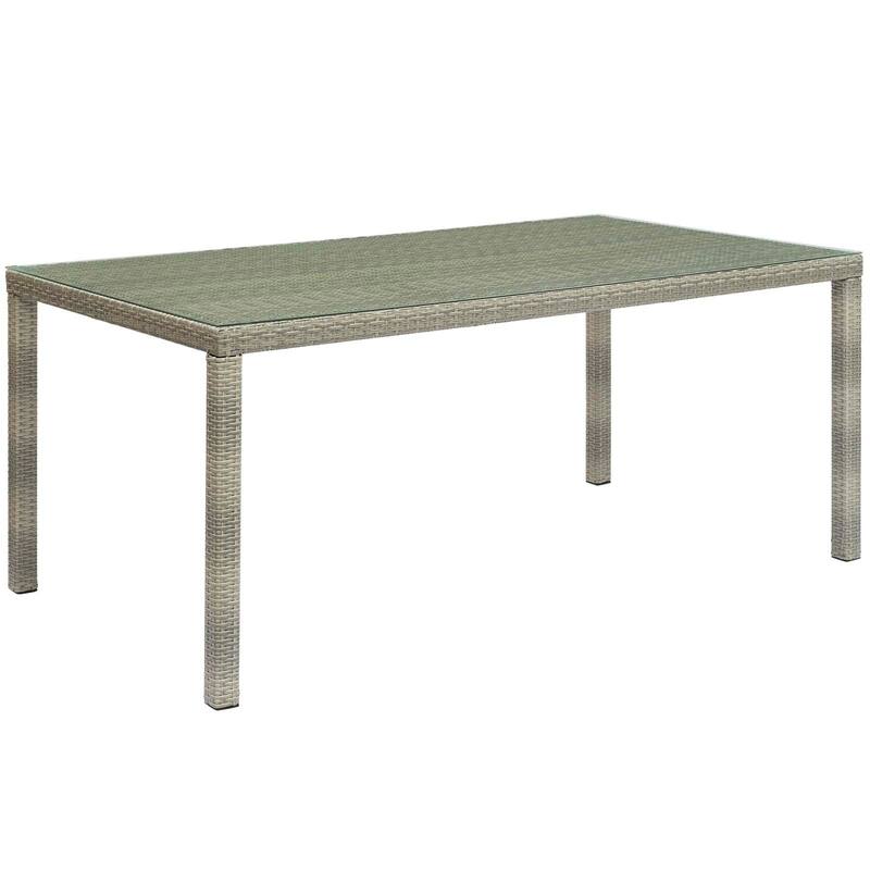 Rattan Glass Outdoor Patio 70" Rectangular Dining Table in Light Gray ...