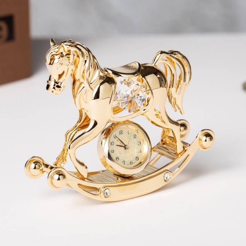 Matashi 24K Gold Plated w/ Crystal Rocking Horse Desk Clock Ornament ...