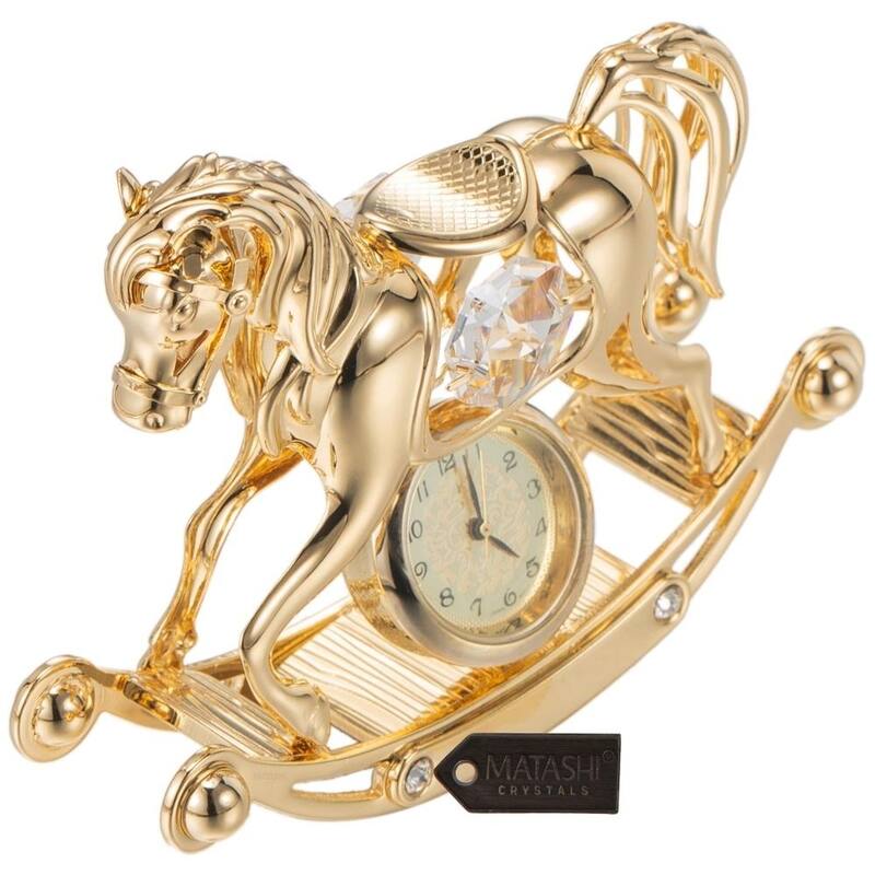 Matashi 24K Gold Plated w/ Crystal Rocking Horse Desk Clock Ornament ...