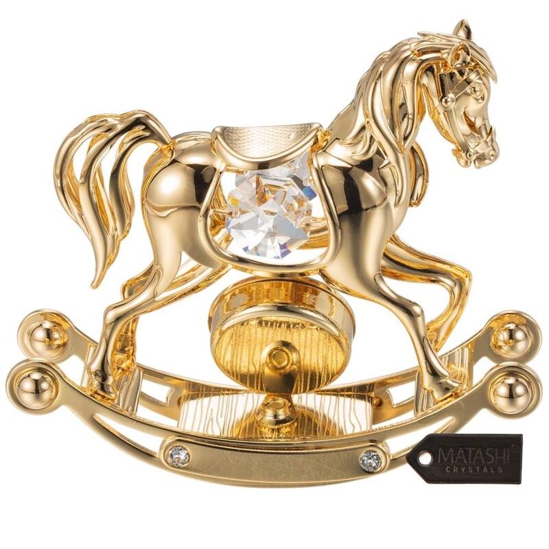 Matashi 24K Gold Plated w/ Crystal Rocking Horse Desk Clock Ornament ...