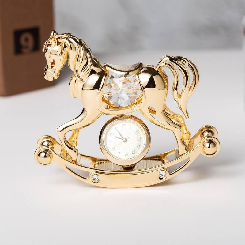 Matashi 24K Gold Plated w/ Crystal Rocking Horse Desk Clock Ornament ...