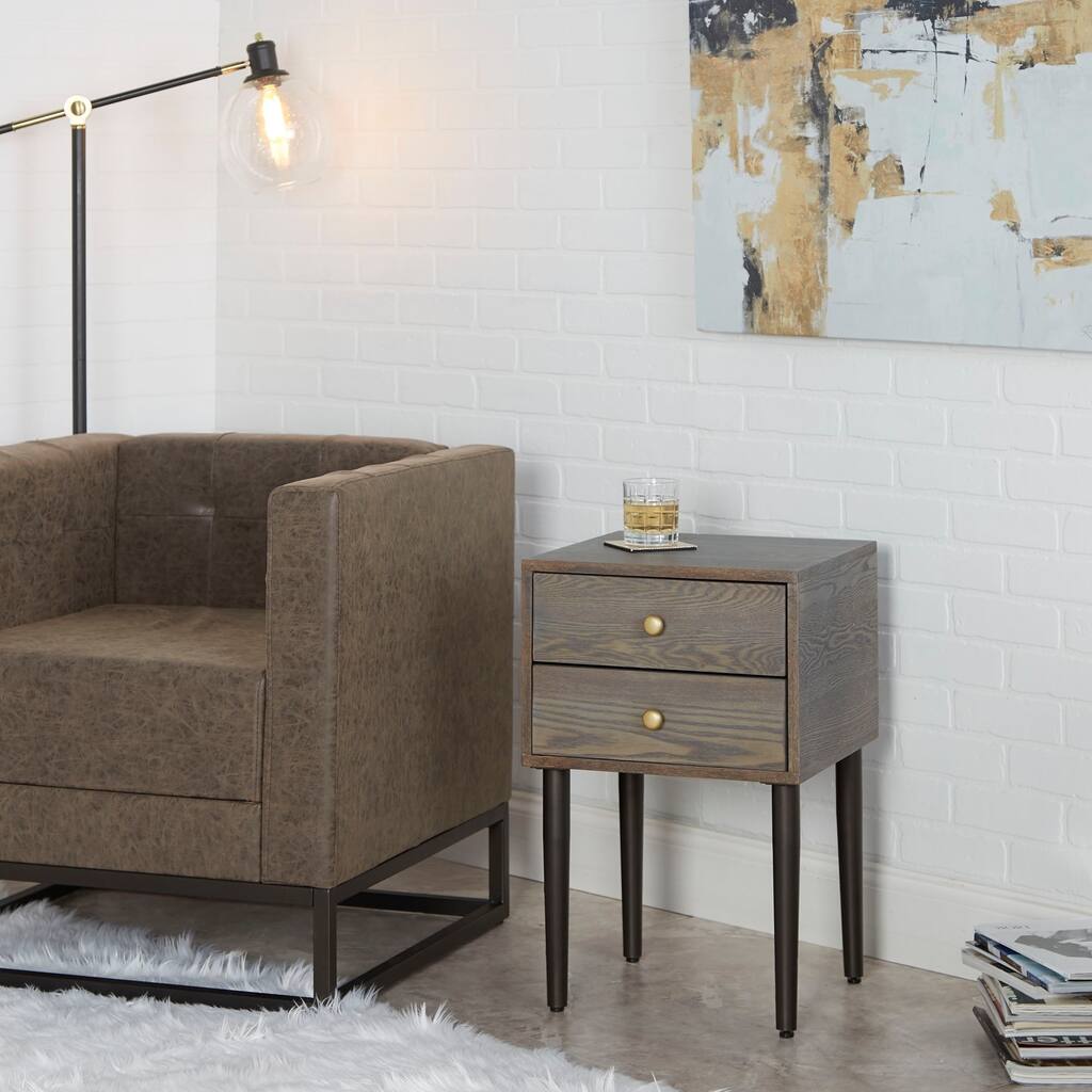 Hepburn 2 Drawer Mixed Material Mid-Century Modern Side Table ...