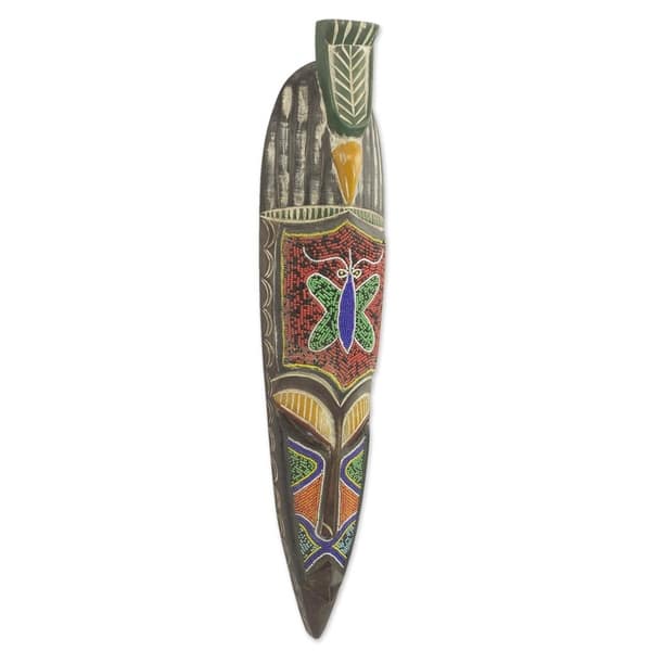 Handmade Akan Butterfly African Beaded Wood Mask (Ghana) - Bed Bath ...