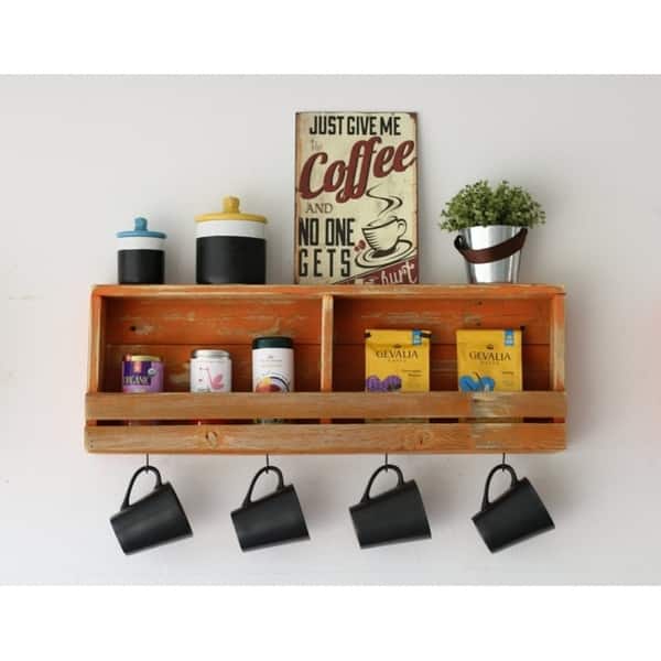 Slatted Rustic Distressed Reclaimed Wood Tea Shelf - Bed Bath & Beyond ...