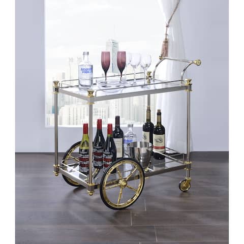 ACME Cyrus Serving Cart in Silver and Clear Glass - Silver and Clear ...