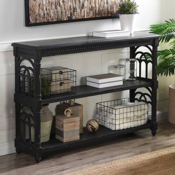 StyleCraft Black with Distressing Three Tier Console Table - Bed Bath ...