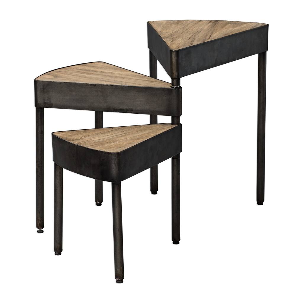 Uttermost Akito Natural Wheat and Aged Steel Swivel Nesting Table ...
