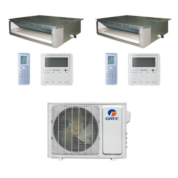 Gree - 18,000 BTU Multi21+ Dual-Zone Concealed Duct Mini Split A/C Heat ...