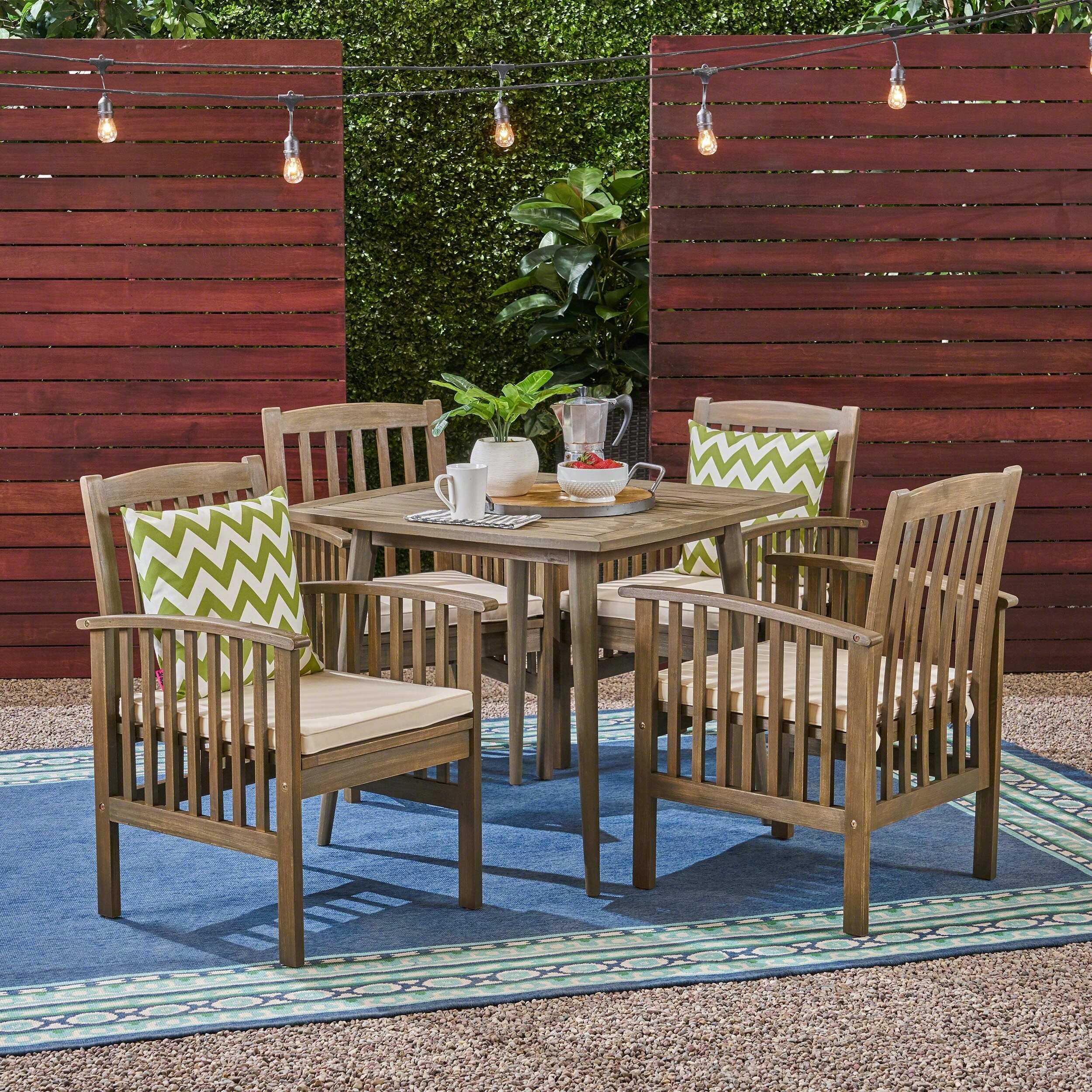 Casa Outdoor 4-Seater 47" Round Acacia Dining Set with Straight Legs by ...