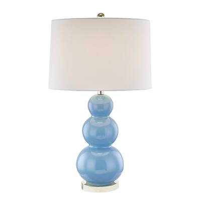 Ceramic Triple Gourd Table Lamp, Light Blue, 30" - Overstock - 25623401