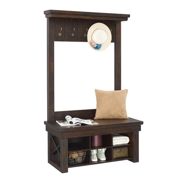 Ameriwood Home Wildwood Espresso Wood Veneer Entryway Hall Tree with Bench - Bed Bath & Beyond ...