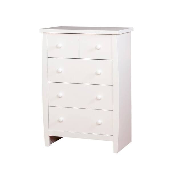 Four Drawer Solid Wood Chest with Round Pull Out Knobs, White - Bed ...