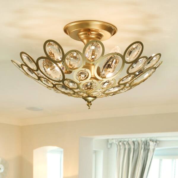 Warehouse of Tiffany Plumera 3-Light Satin Gold Semi-Flushmount Ceiling ...