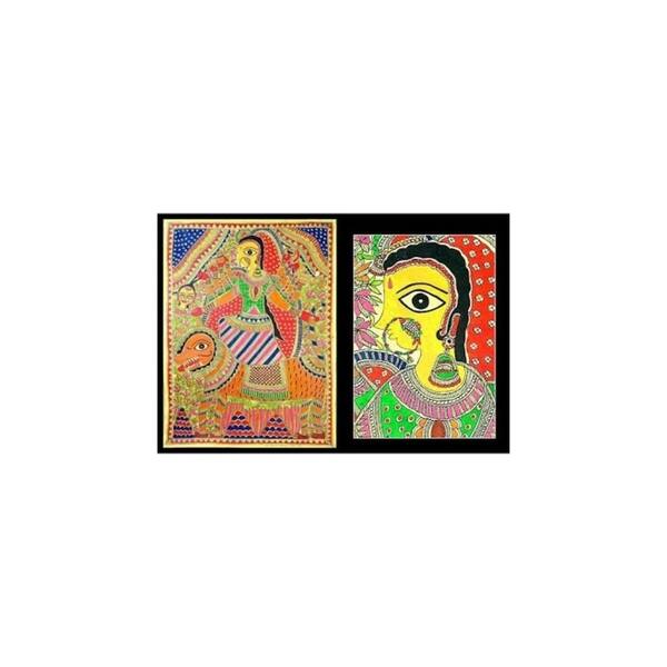 Handmade Angry Goddess Durga Madhubani Painting (India) - Orange - Bed ...