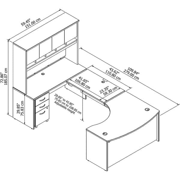 Series C 60W Left Sit to Stand U Shaped Desk Office Suite in Cherry ...