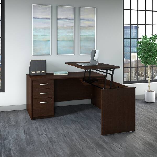 Series C Elite 60W Sit to Stand L Shaped Desk Office Suite in Cherry ...
