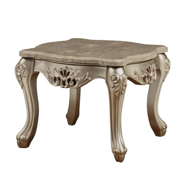 Marble Top Wooden End Table with Queen Anne Style Legs, Champagne Gold ...