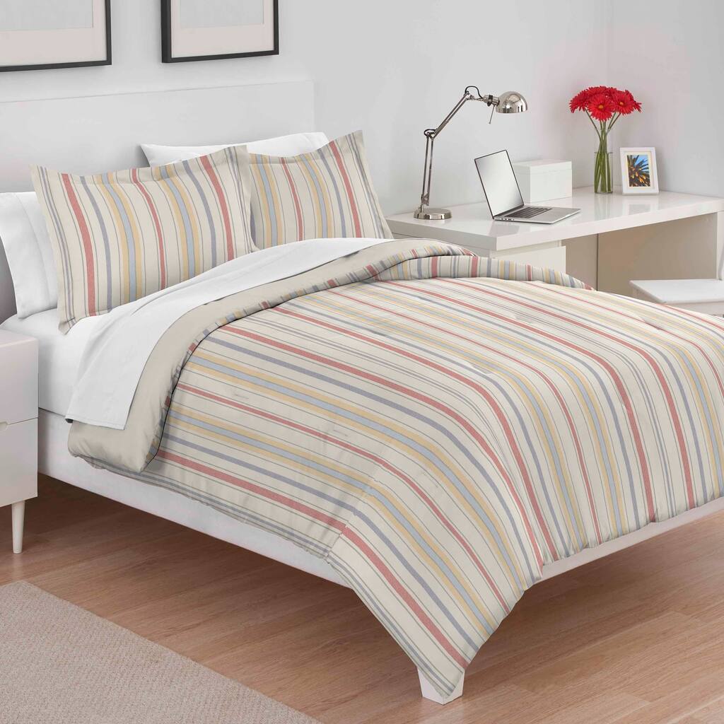 Martex Sarah Stripe Tan Comforter Set - Overstock - 25685017