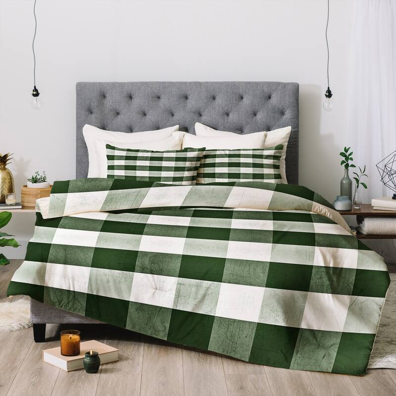Deny Designs Green Plaid 3-Piece Comforter Set - Overstock - 25685380